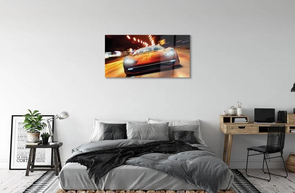 Obraz na skle Sportovní auto světla města 120x60 cm