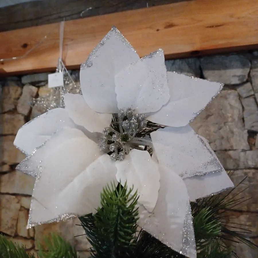 Dekorace umělý květ, 23 cm, látka, bílý