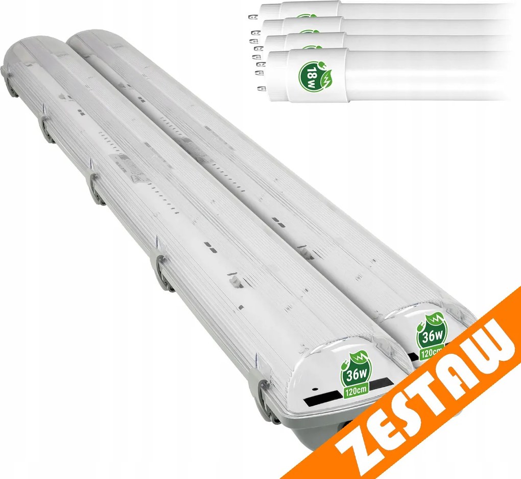 Sada 2 hermetických LED svítidel do fólie 120 cm + 4 trubicových zářivek G13 18W