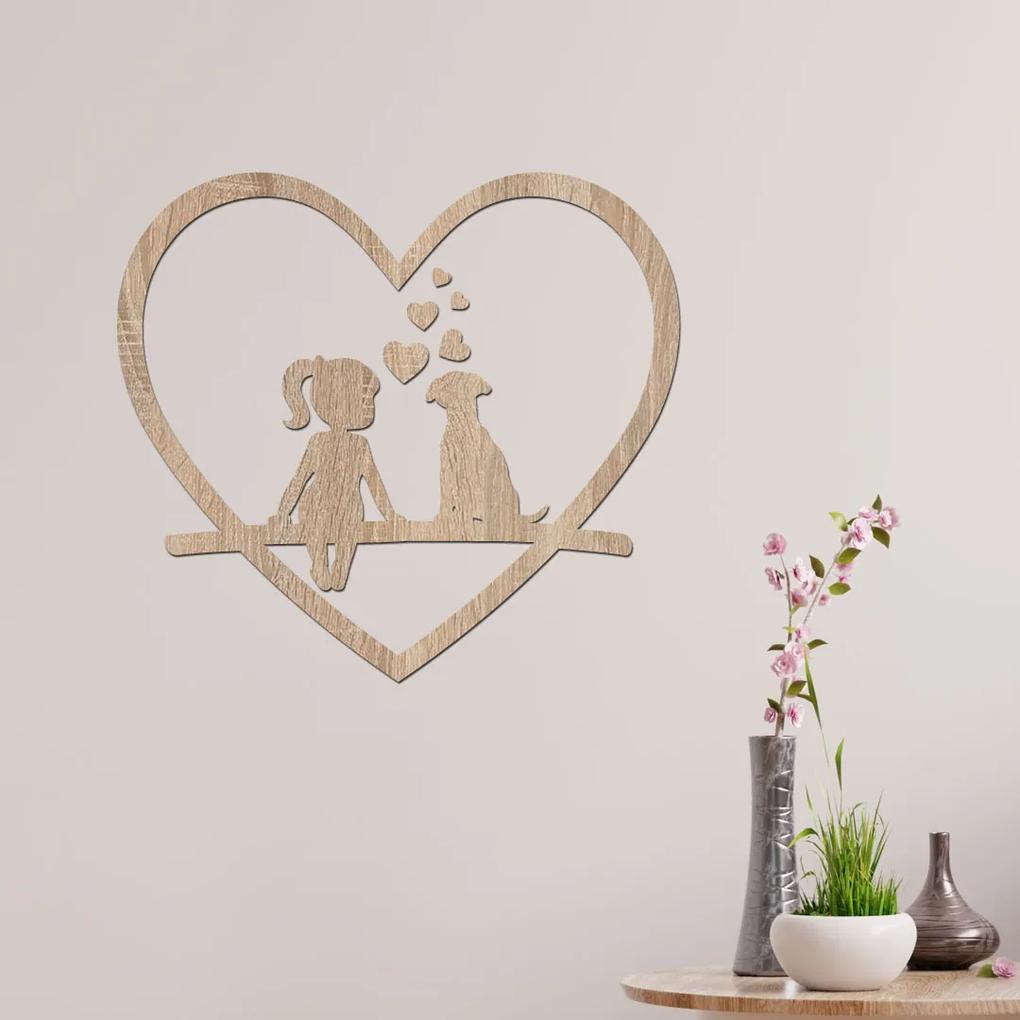 dřevo života Dřevěné srdce Dívka s psíkem Barevný vzor: Javor, Rozměry (cm): 20x18