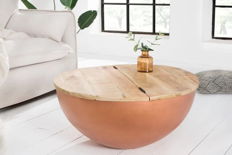 Deflee konferenční stolek INDUSTRIAL COPPER 70-R masiv mango KS38517stolová deska-masivní mangové dřevo, korpus-kov  70 cm x 33 cm x 70 cm