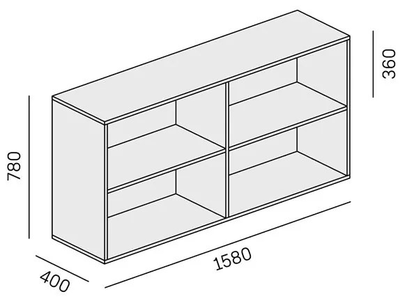 PLAN Kancelářský policový regál LAYERS, dlouhý, 2 police, 1582 x 400 x 777, dub přírodní