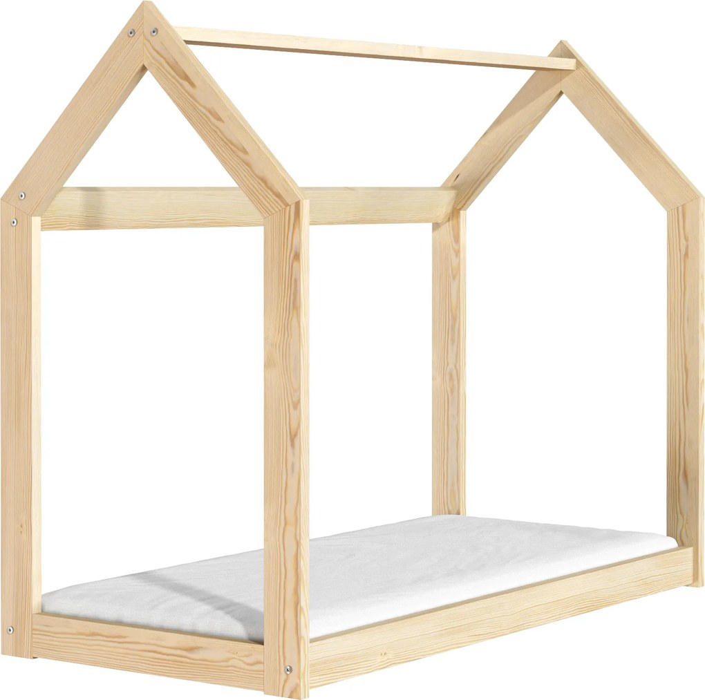 Dřevobox Dřevěná postel domeček 160 x 80 cm přírodní + rošt