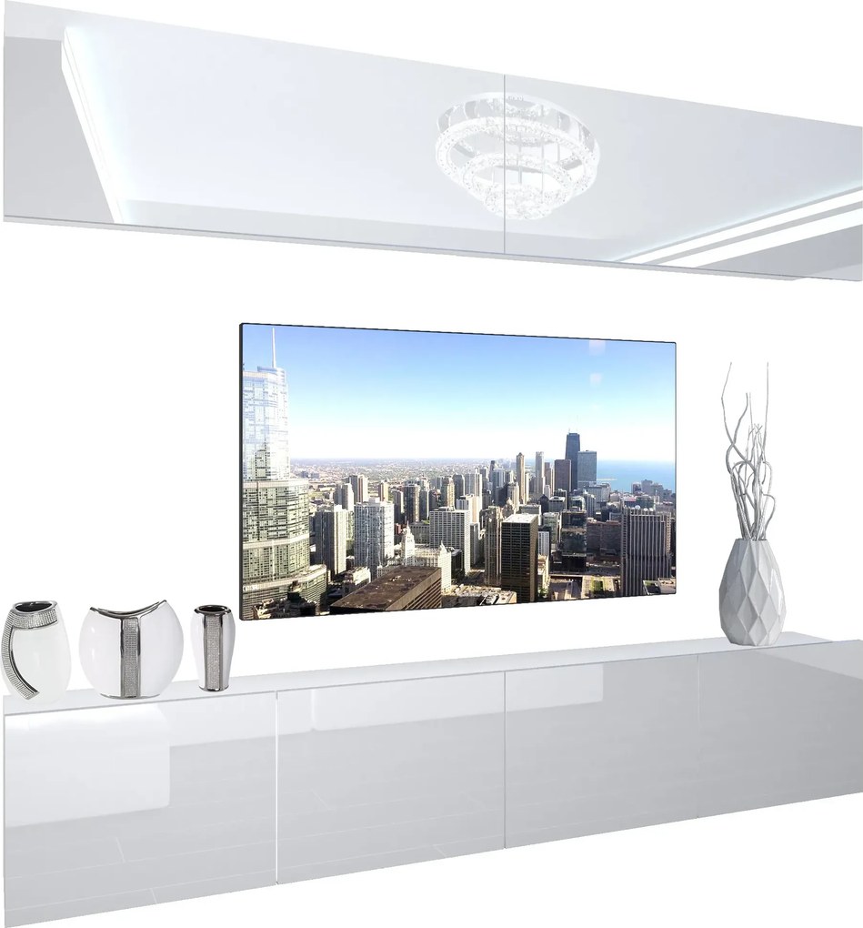 Obývací stěna Belini Premium Full Version  bílý lesk+ LED osvětlení Nexum 86   NEX 6/0/W/W/0/0/PP
