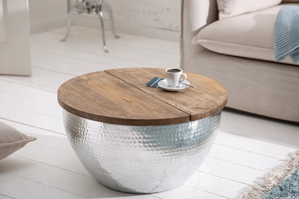 Moderní konferenční stolek s úložným prostorem Orient Storage stříbrný 60cm