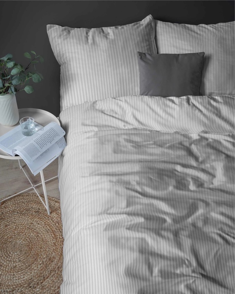 Detexpol Damaškové povlečení 220x200 světle šedé jednobarevné pruhy 1 cm Pure
