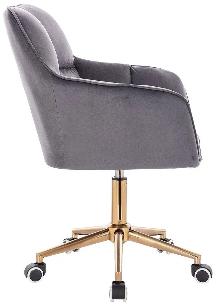 LuxuryForm DESIGN Otočné křeslo AMALFI VELUR na zlaté podstavě s kolečky - tmavě šedé