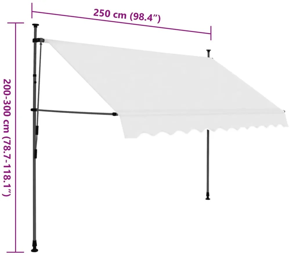 vidaXL Marketos Ručně zatahovací markýza s LED světlem 250 cm krémová
