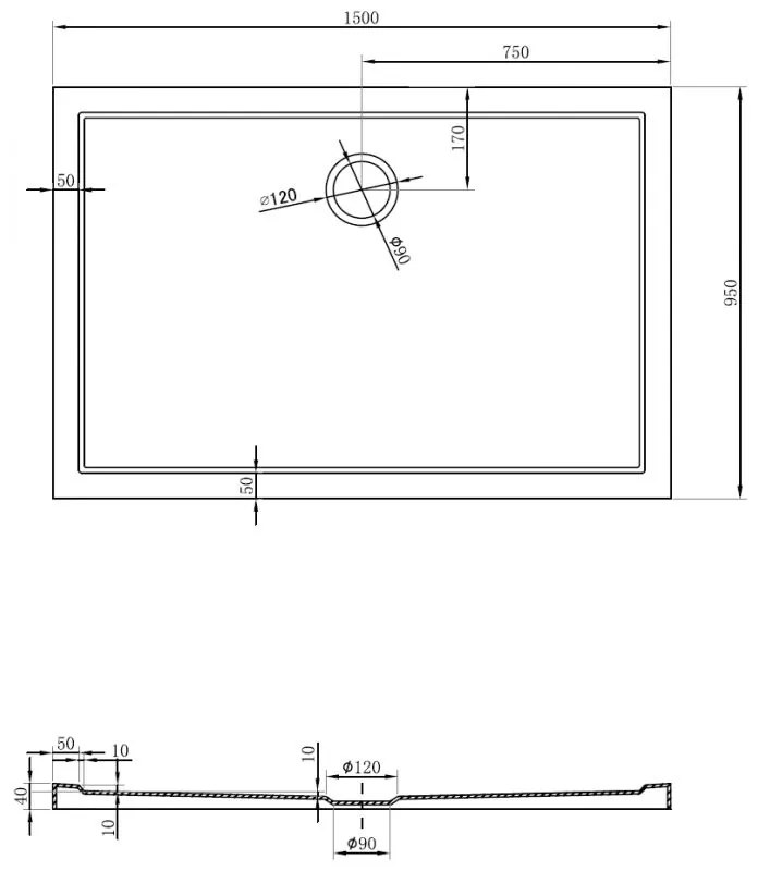Mexen Flow Slim, obdélníková sprchová vanička 150 x 95 cm, černá matná, 46R709515