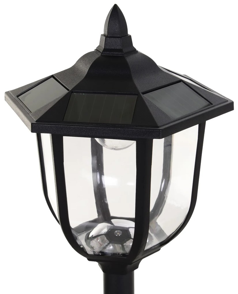 Zahradní solární světlo Outsunny LED zahradní lucerna 30/60 lumenů, černý plast, Ø26,5 x H177 cm, ideální pro zahradu a terasu