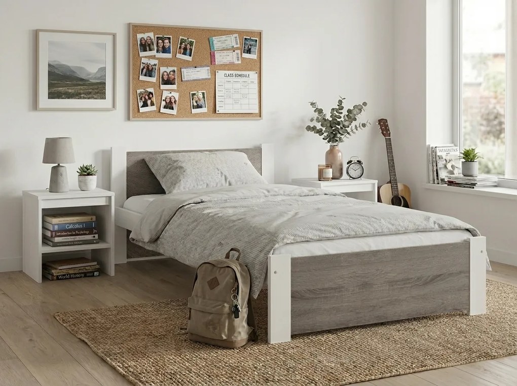 Postel IKAROS 80 x 200 cm, bílá/dub lanýž Matrace: Bez matrace, Rošt: S laťkovým roštem