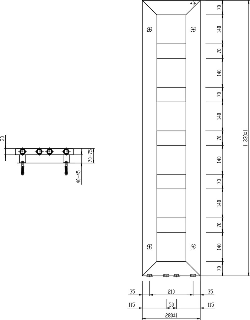 Sapho Sapho BLOCK 280 x 1330 mm IR181 otopné těleso černá mat