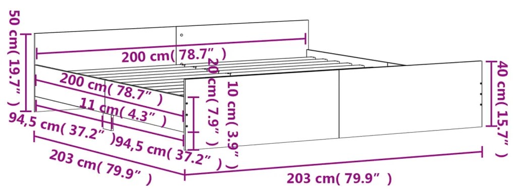 Rám postele s hlavovým a nožním čelem černý 200 x 200 cm