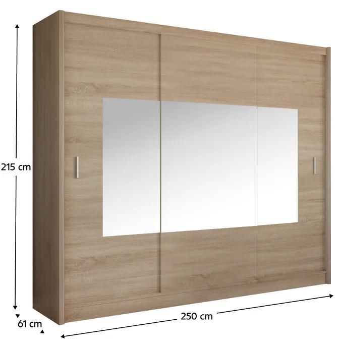 Skříň s posuvnými dveřmi MADRYT 250 cm, dub sonoma