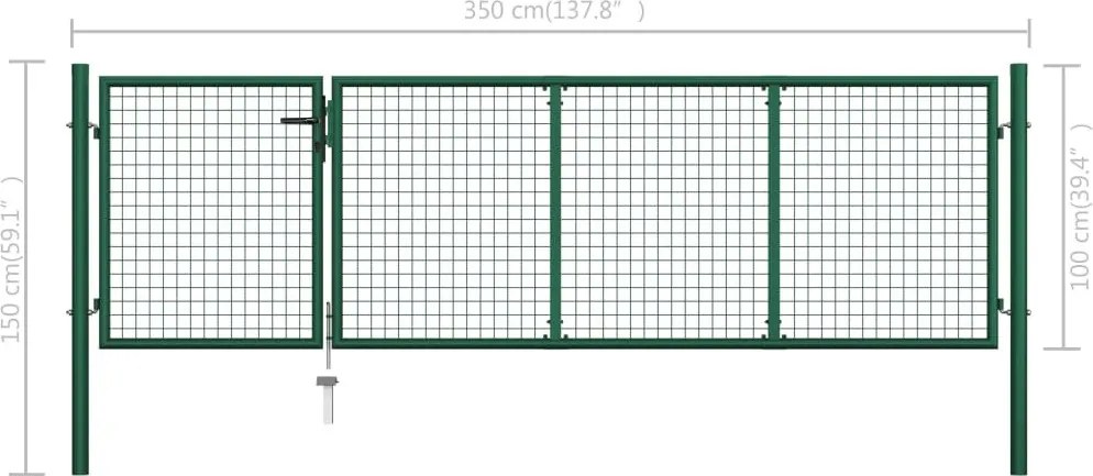 vidaXL Zahradní brána ocel 350 x 100 cm [144341] Barva: Zelená