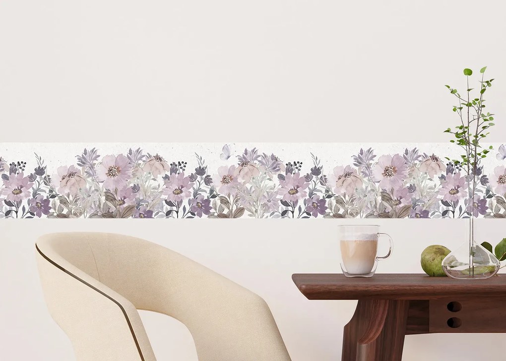 Samolepící bordura na zeď Fialový Akvarelový Květ | 5 m x 13.8 cm | DWB8481