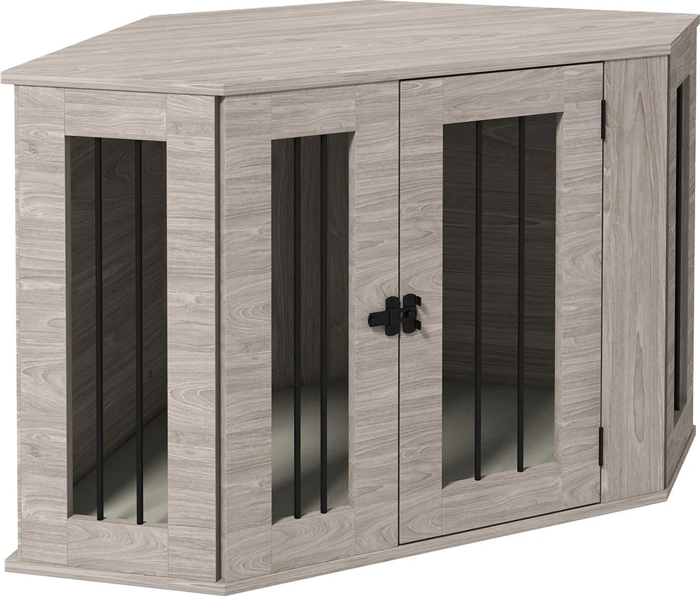 PawHut psí klec, obdélníkový dům pro psy s polštářem, klec pro střední psy, ořech, 104 x 55 x 63 cm | Aosom