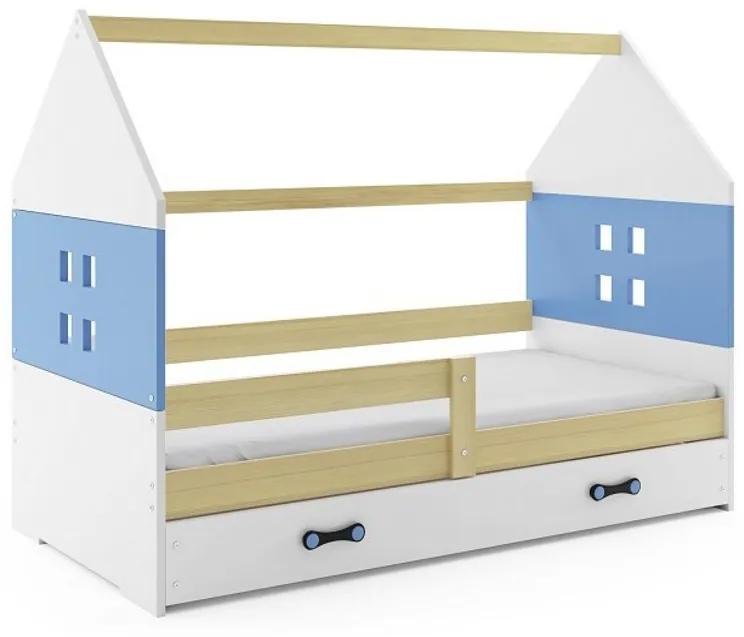 Dětská postel DOMI 1 + matrace + rošt ZDARMA, 80x160, borovice, modrá
