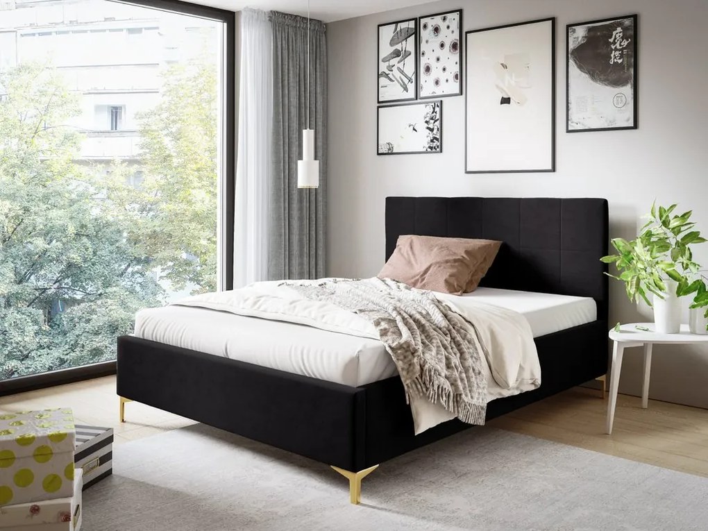 Eka Čalouněná postel SMART+ 90x200 cm Barva látky Trinity: Tmavě modrá (Trinity 2331), Úložný prostor: S dřevěným rámem úložného prostoru, Barva nožek postele: Černá
