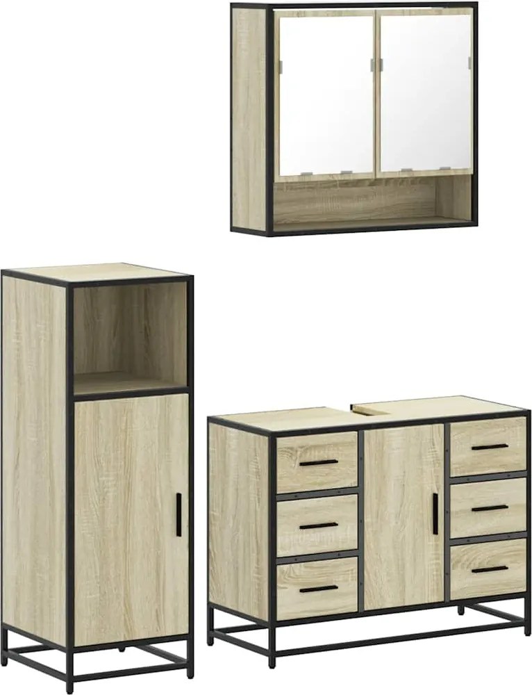 3dílný set koupelnového nábytku dub sonoma kompozitní dřevo 3300991