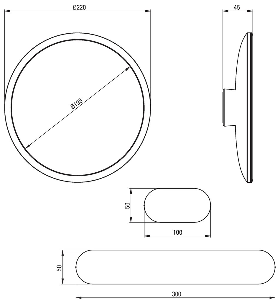 Deante Round příslušenství, kosmetické LED zrcátko 220x220 mm, zvětšení (3x), ADR_0821