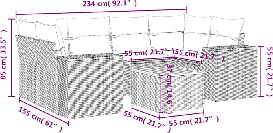 7dílná zahradní sedací souprava s poduškami černá polyratan 3225341