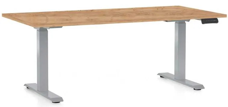 Výškově nastavitelný stůl OfficeTech D, 160 x 80 cm, šedá podnož, dub kraft