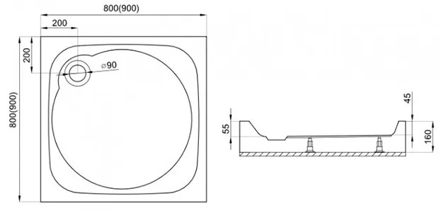 Polimat Kompaktní čtvercová akrylátová sprchová vanička New Style 1 80x80 (90x90) Barva: Bílá, Rozměry (cm): 90x90