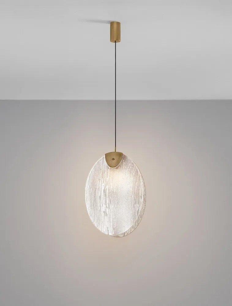 Ocelové LED závěsné svítidlo v mosazné barvě se skleněným stínidlem Shelina – Nova Luce