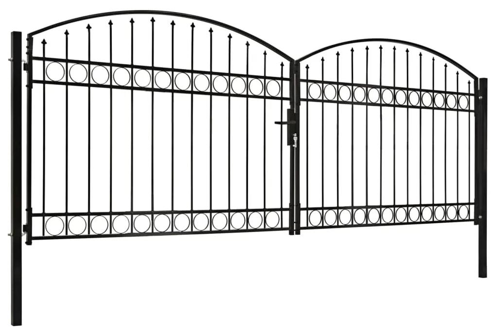 vidaXL Dvoukřídlá zahradní brána s obloukem ocelová 400 x 125 cm černá