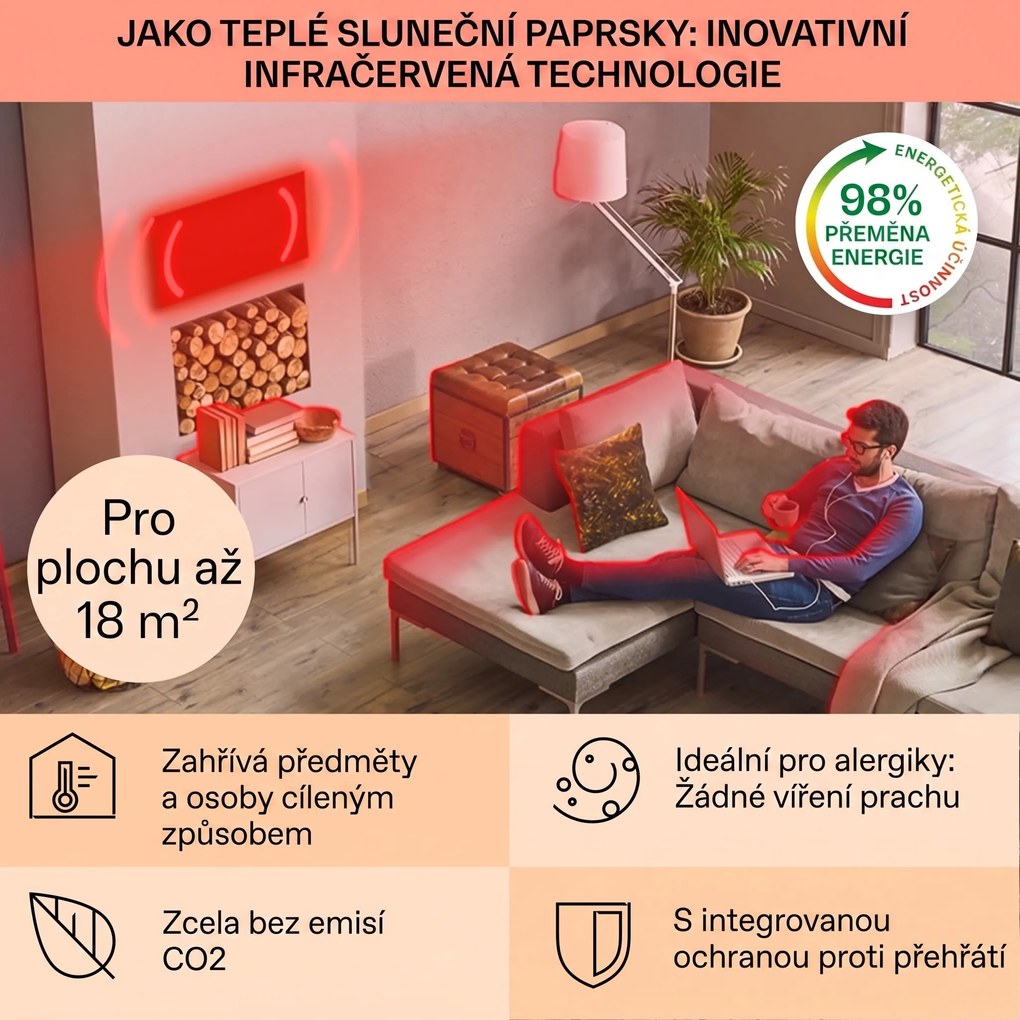 Klarstein La Palma 900, infračervený ohřívač 2 v 1, smart, 40 x 160 cm, 900 W, zrcadlová přední strana