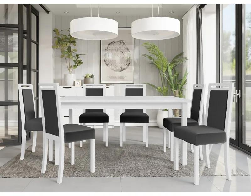 Rozkládací jídelní stůl se 6 židlemi AL03, Barva dřeva: bílá-L, Potah: Zetta 297