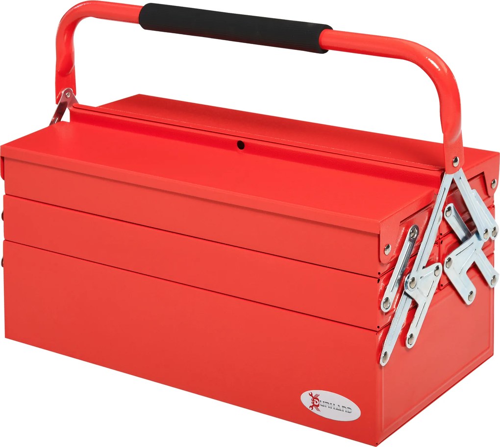 DURHAND kufr na nářadí s 5 přihrádkami na pantech z robustní oceli SPCC červený 45x22,5x34,5cm pro organizaci a přepravu
