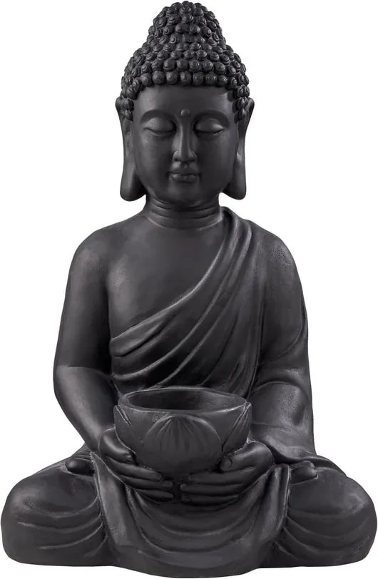 Butlers BUDDHA Soška sedícího Buddhy s táckem na svíčku - černá