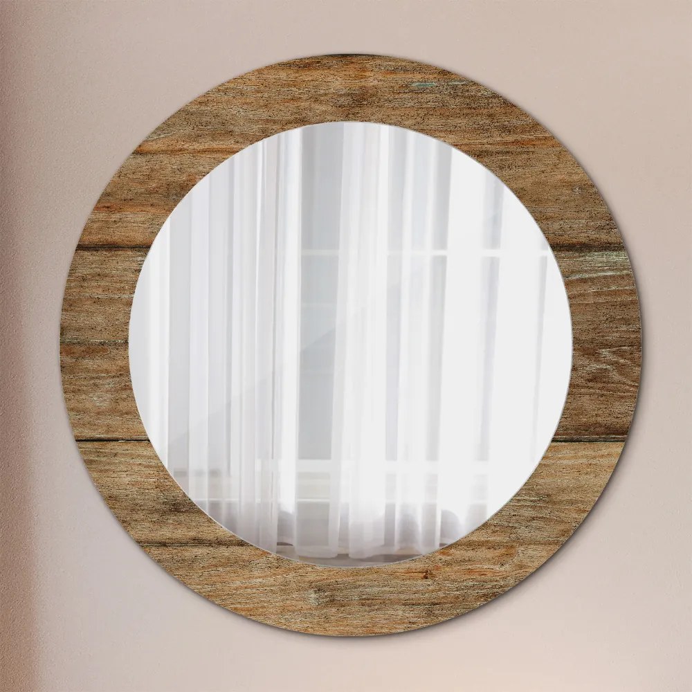 Kulaté zrcadlo tištěný rám Staré dřevo fi 60 cm