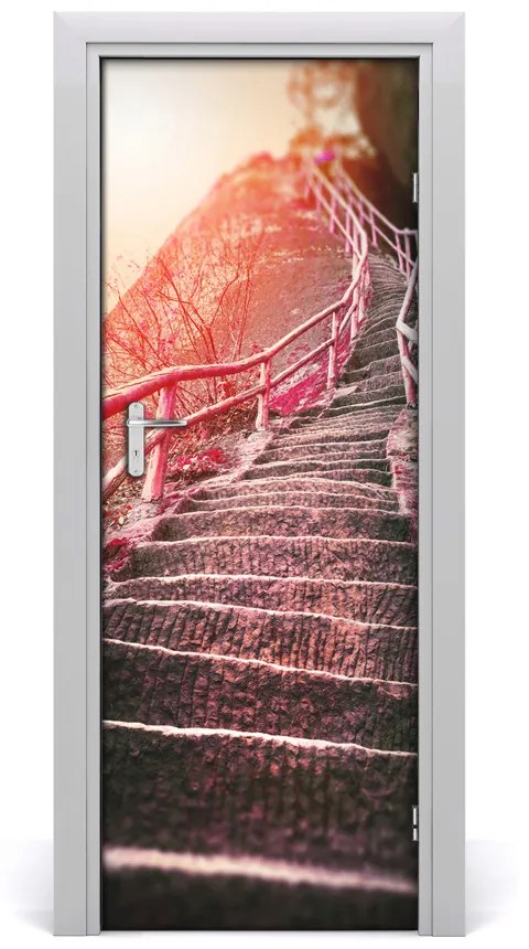 Fototapeta samolepící na dveře schody v horách 85x205 cm