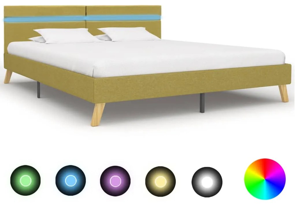 284863 vidaXL Rám postele s LED světlem zelený textil 180 x 200 cm
