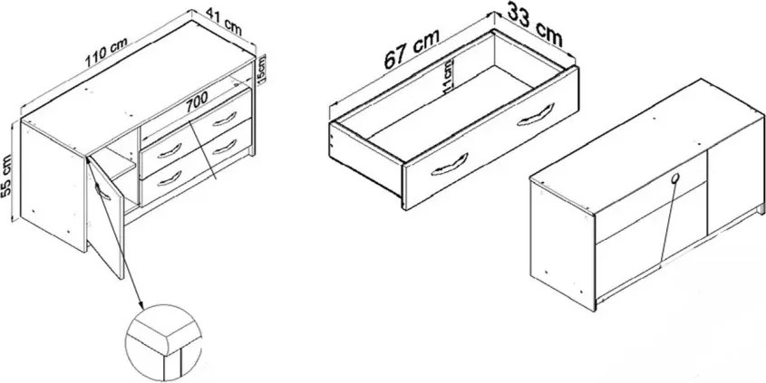 RTV stolek ROBI 110 dub sonoma/bílá (110 x 55) cm