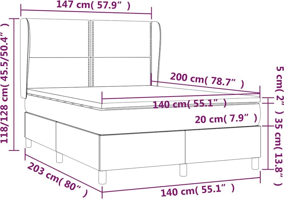 Box spring postel s matrací tmavě šedá 140x200 cm textil 3128446