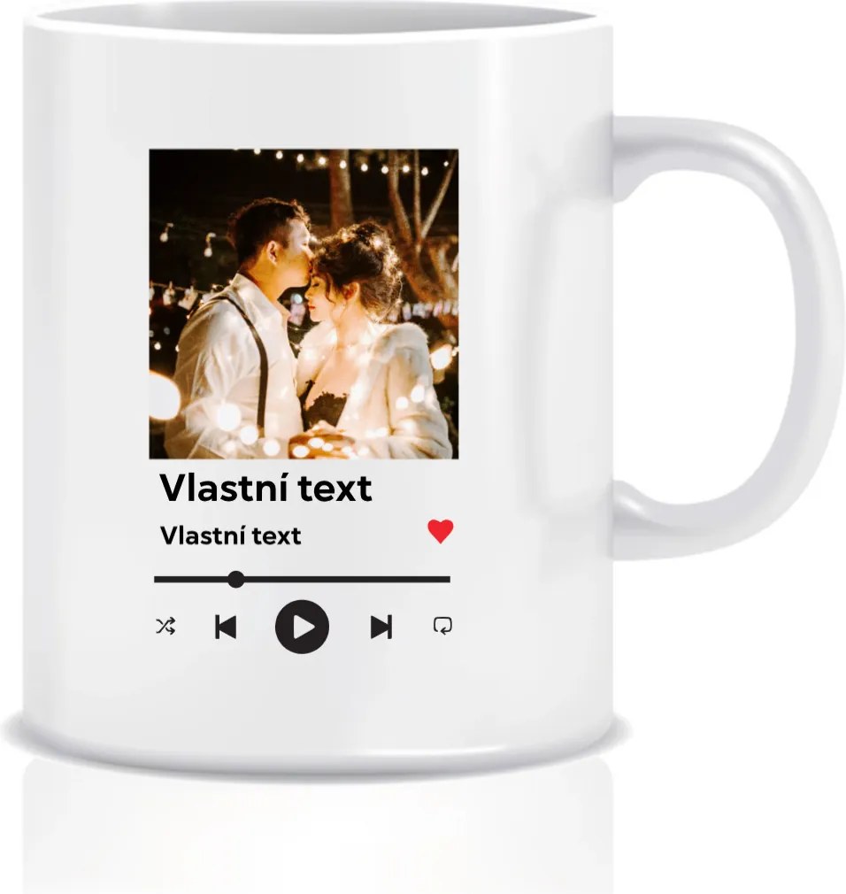 Personalizovaný klasický bílý keramický hrníček 300 ml s motivem přehrávače