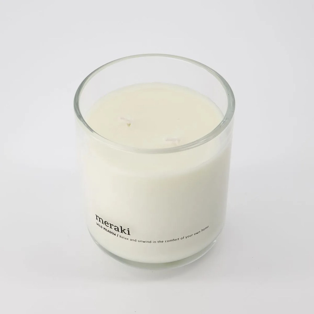 meraki Vonná svíčka ve skle Wild Meadows 360 g, bílá barva, čirá barva, sklo, vosk