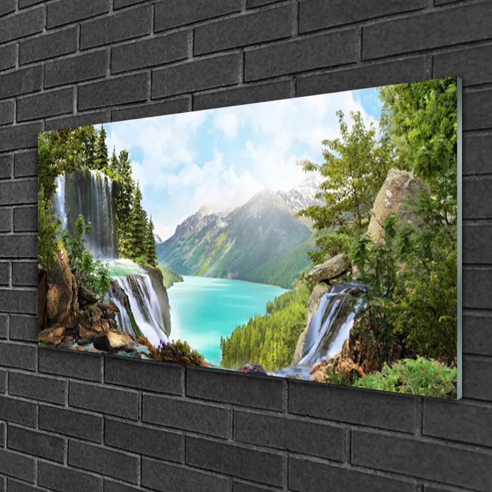 Obraz na skle Záliv Vodopád Hory 100x50 cm