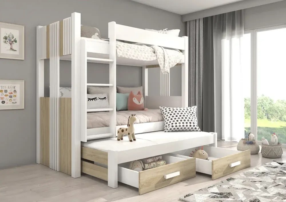 Třílůžková patrová postel s matracemi ARTEMA 180x80 – sonoma
