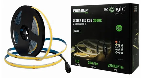 ECOLIGHT COB LED pásek 35W - 24V - 320 - 5M - 3000k - teplá bílá + dálkový ovladač