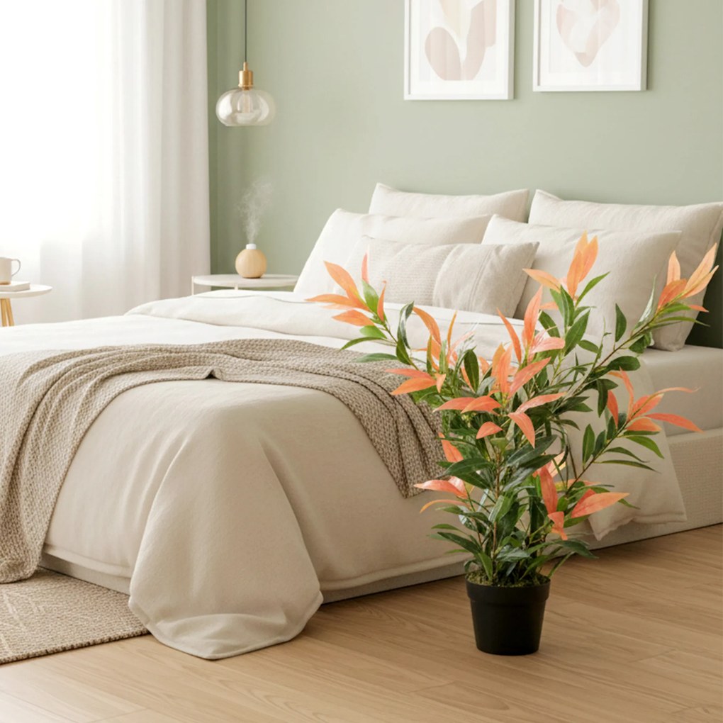 HOMCOM umělá photinia 90 cm, 300 realistických listů, tvarovatelné větve — dekorativní rostlina do interiéru