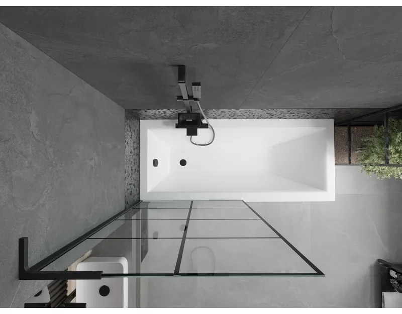 Mexen Next L, 1-křídlová vanová zástěna 90 x 150 cm, 6mm čiré sklo-černý vzor, černý profil, 895-090-000-03-77-70