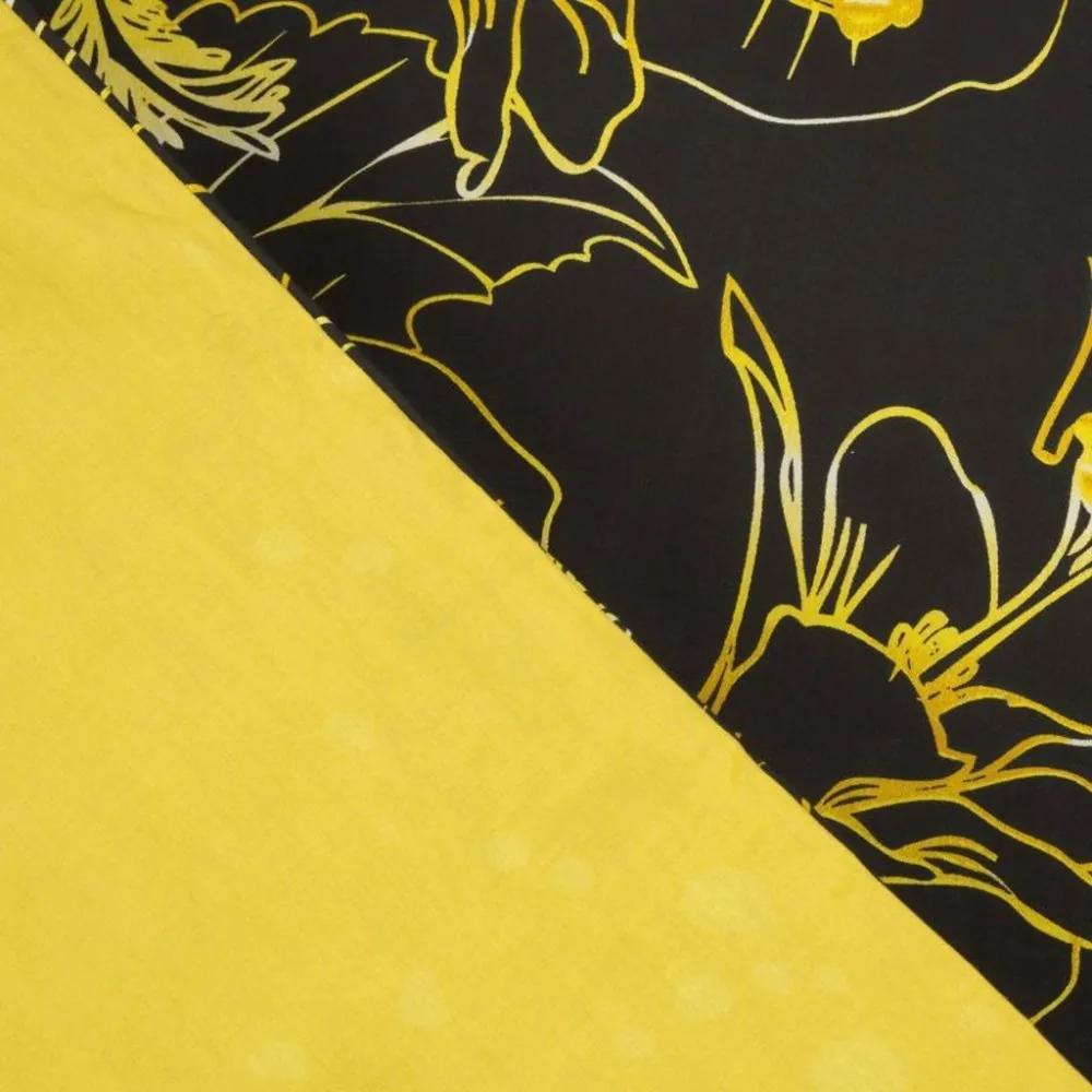 Bavlněné ložní povlečení se žlutým květinovým motivem 3 části: 1ks 200x220 + 2ks 70 cmx80