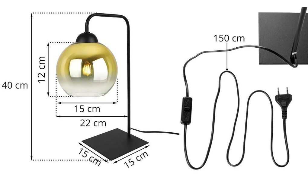 Stolní lampa BERGEN GOLD, 1x zlaté/transaprentní skleněné stínítko (fi 15cm)