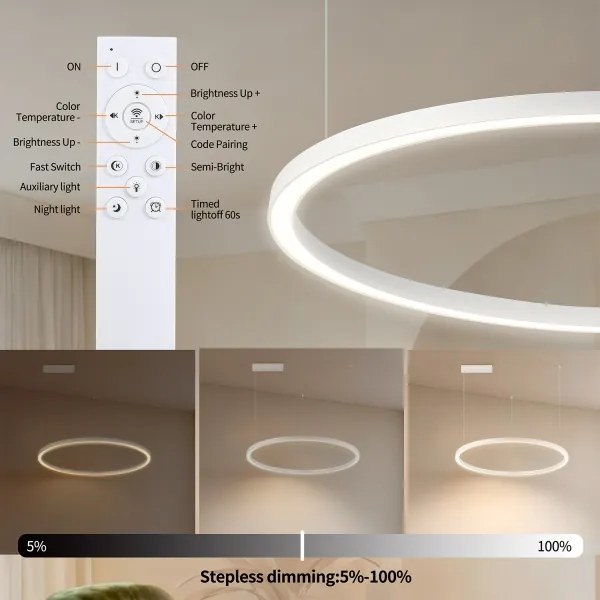 Brilagi - LED Stmívat. lustr na lanku PORTOFINO LED/60W/230V pr. 80 cm bílá +DO