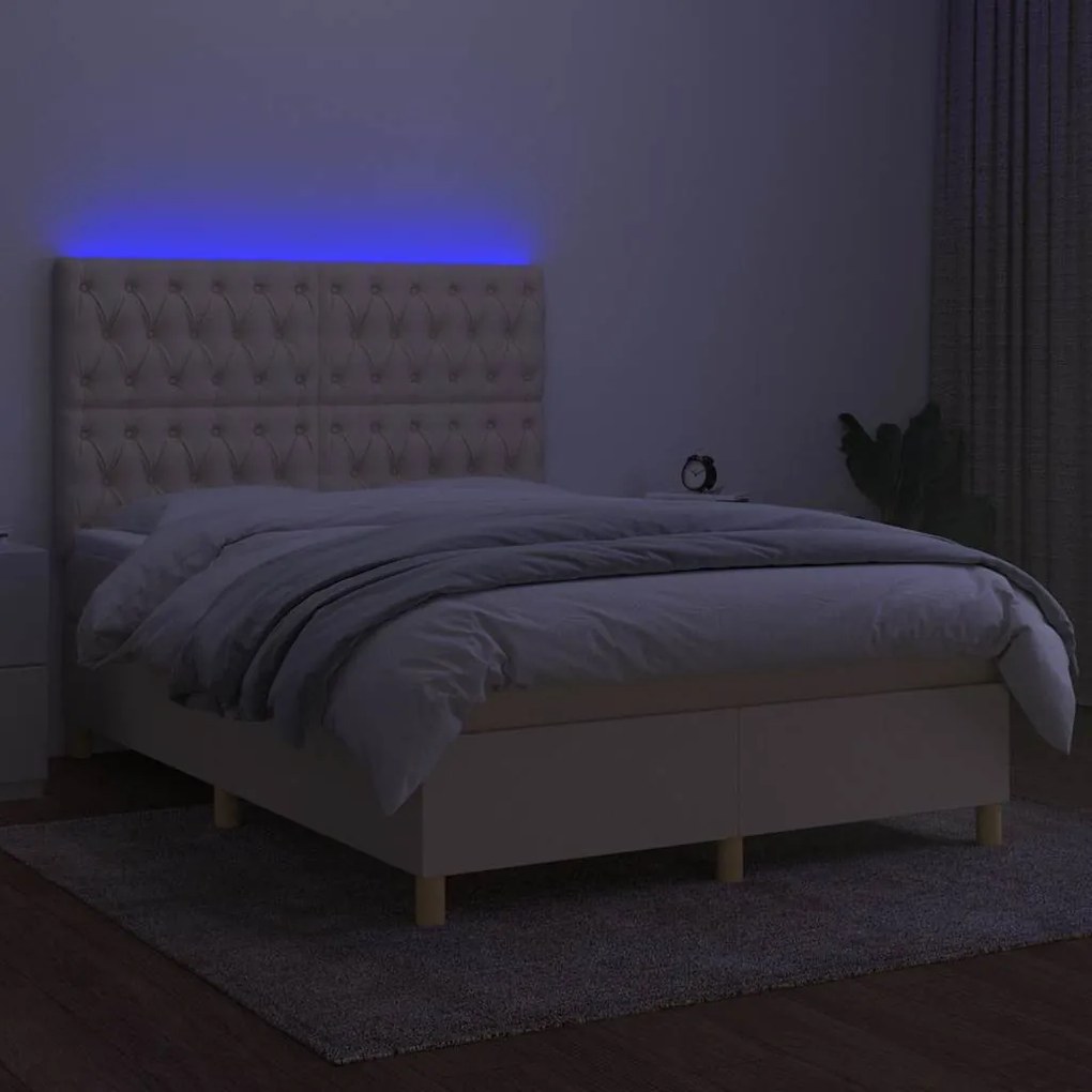 Box spring postel s matrací a LED krémová 140x190 cm textil 3135674